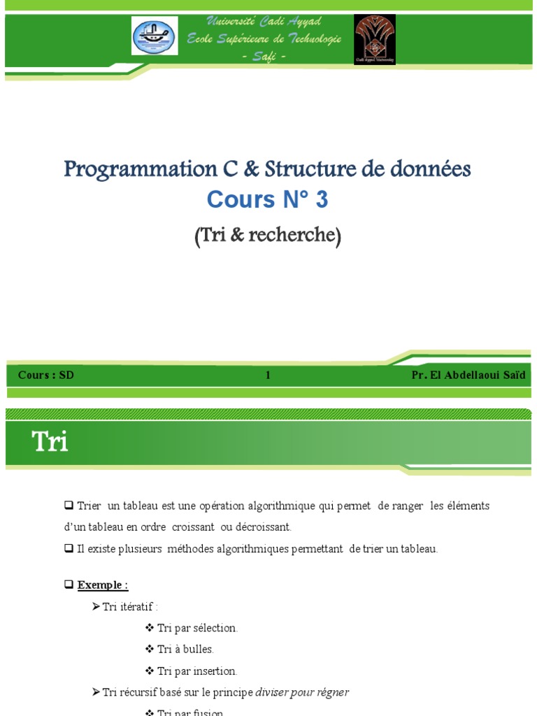 Cours 3 Tri Et Recharche SD | PDF | Logique mathématique | Domaines de ...