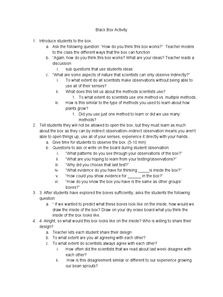 Black Box Lesson | PDF | Lesson Plan | Teaching