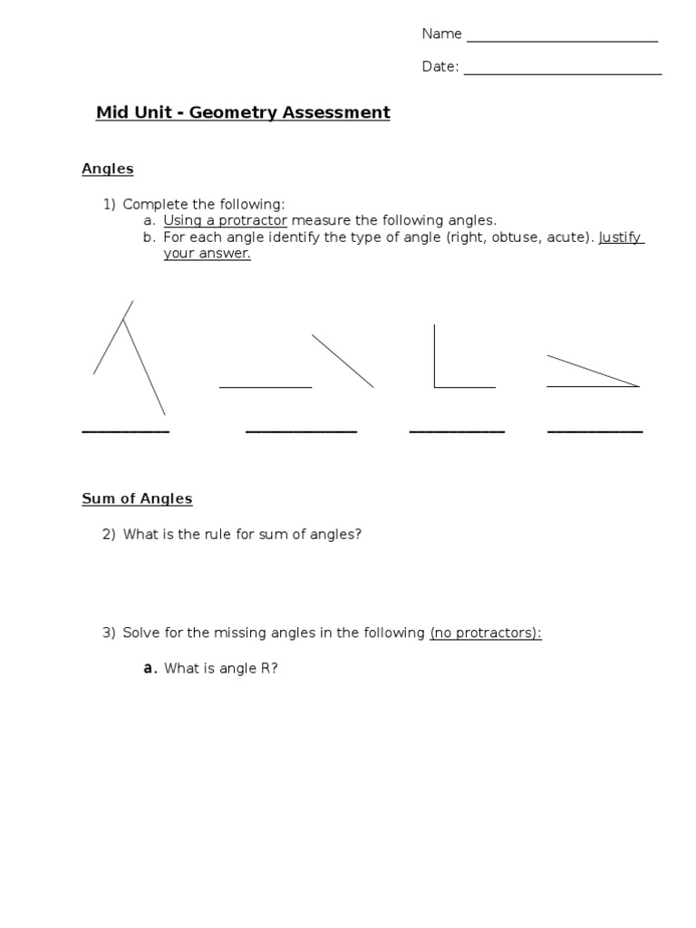 Geometry Angle Assessment Guide | PDF | Angle | Euclidean Plane Geometry