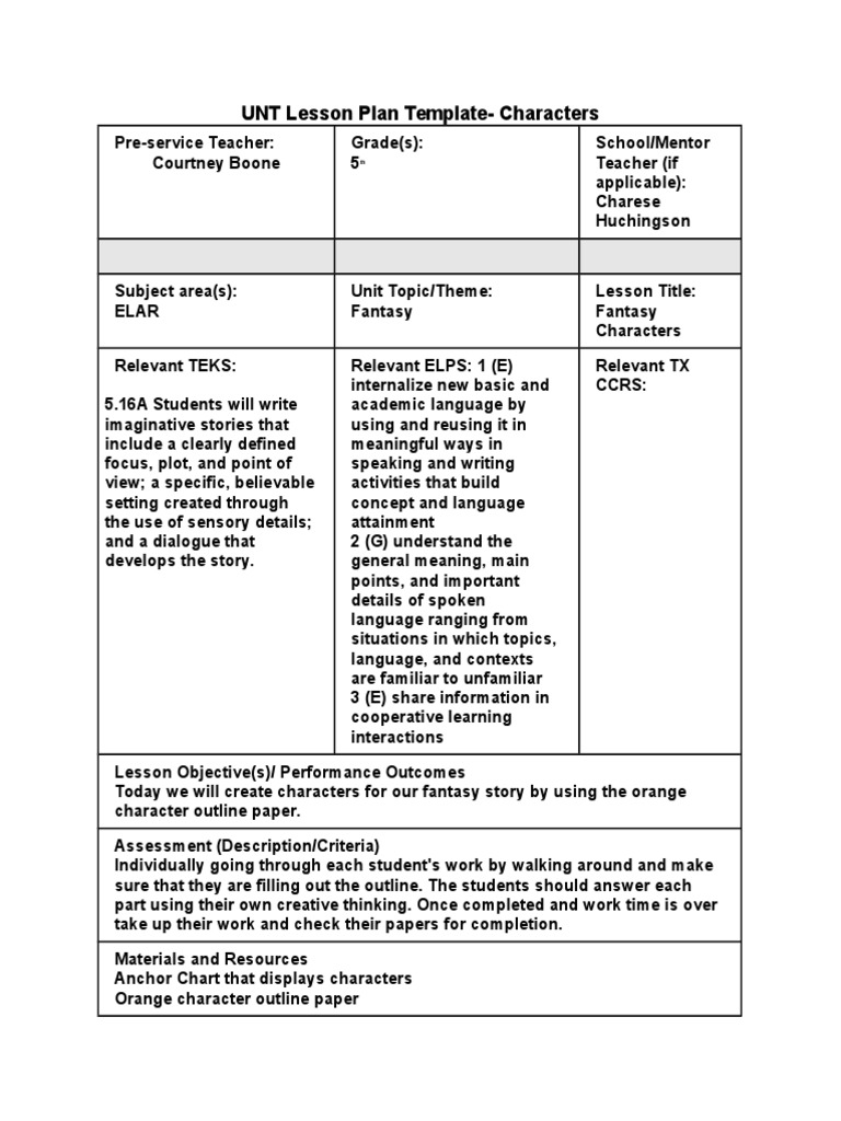 Lesson Plan Fantasy Characters | PDF | Language Arts & Discipline ...