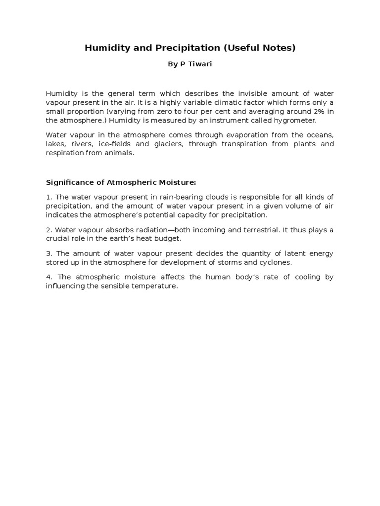 Humidity and Precipitation (Useful Notes) : by P Tiwari | PDF