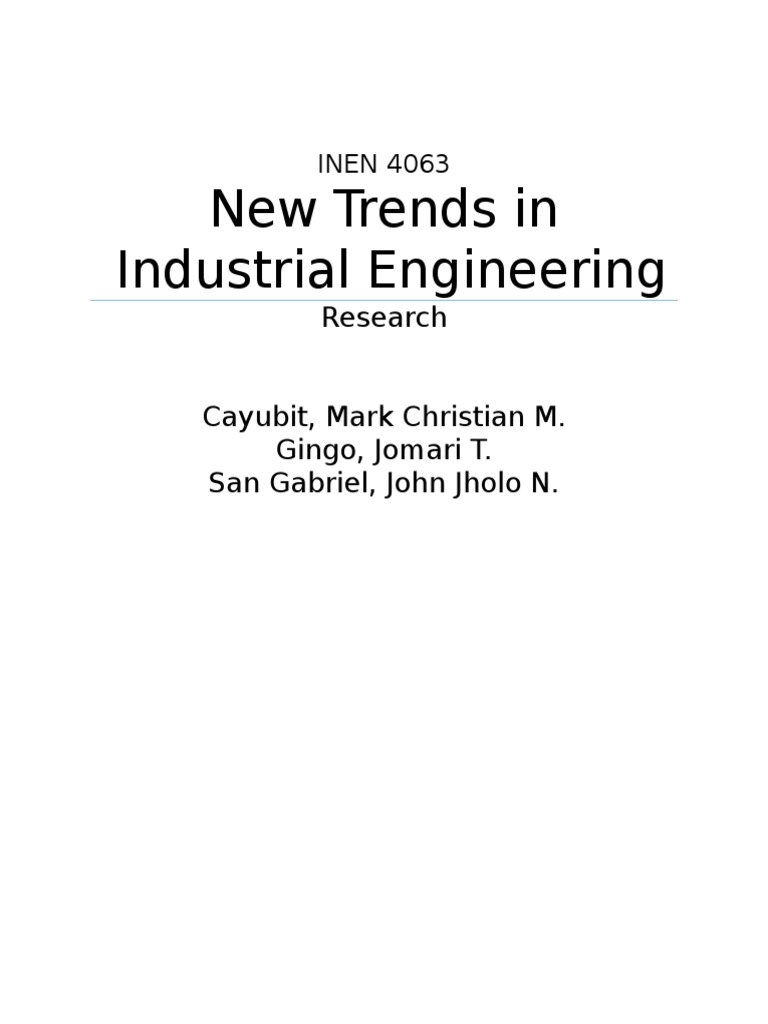 New Trends in Industrial Engineering: Research | PDF