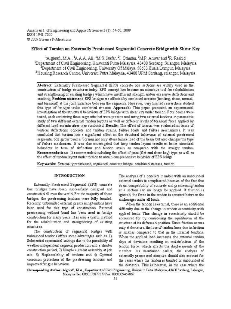 Effect of Torsion On Externally Prestressed Segmental Concrete Bridge ...