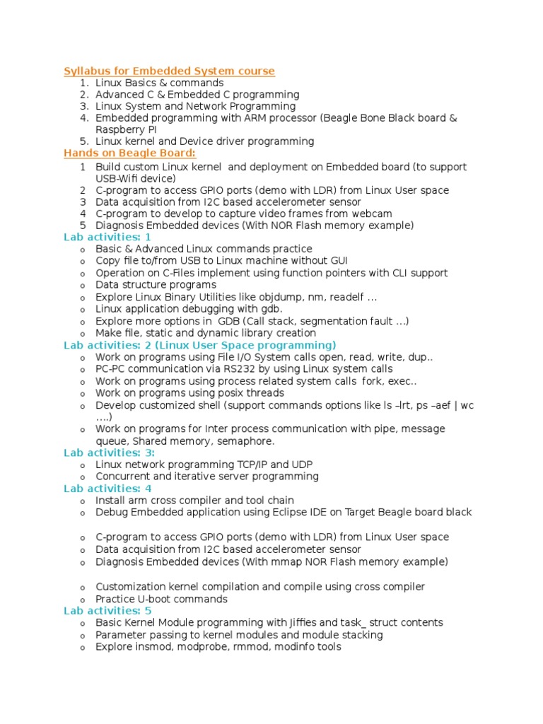 Embedded System Course Syllabus Device Driver Embedded System 