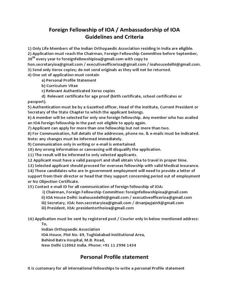 IOA Foreign Fellowship Guide | PDF | Fellow | Orthopedic Surgery