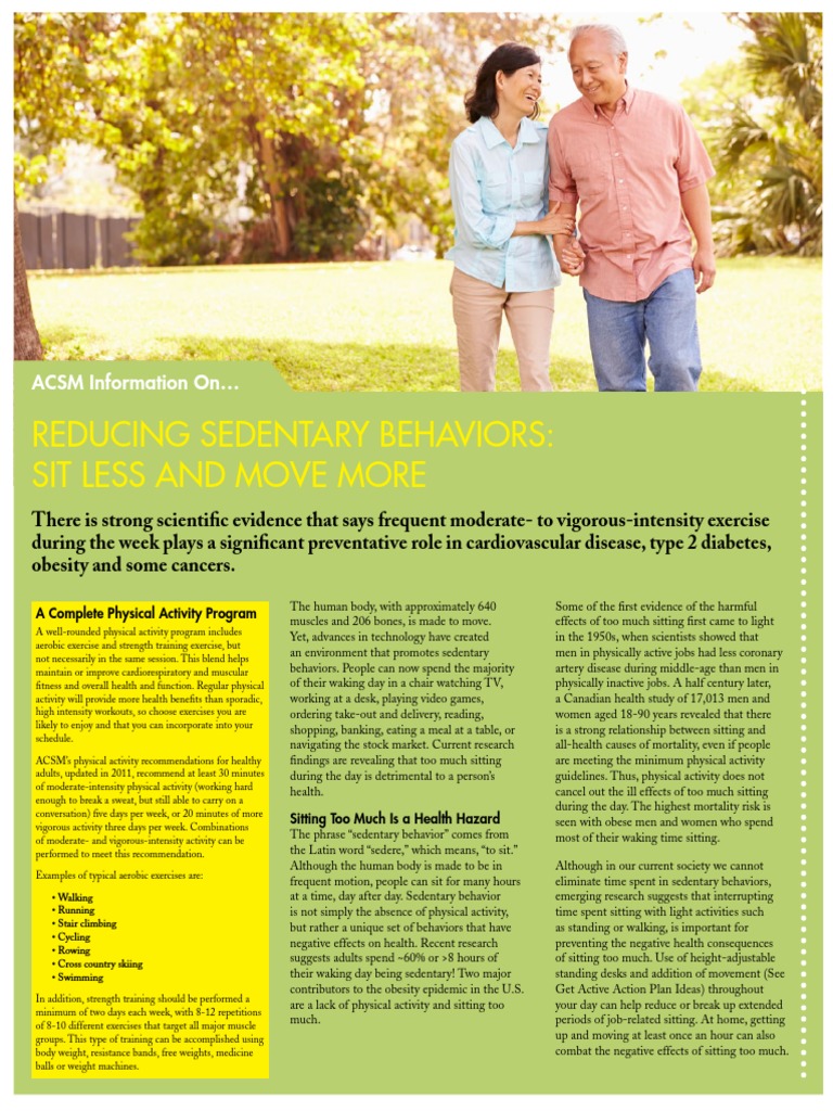 Reducing Sedentary Behaviors Sit Less and Move More PDF | PDF ...