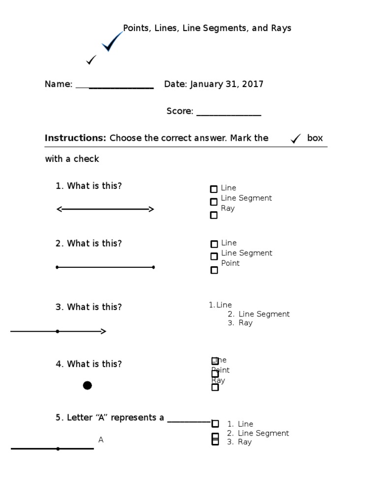 Points, Lines, Line Segments, and Rays: Instructions: Choose The ...