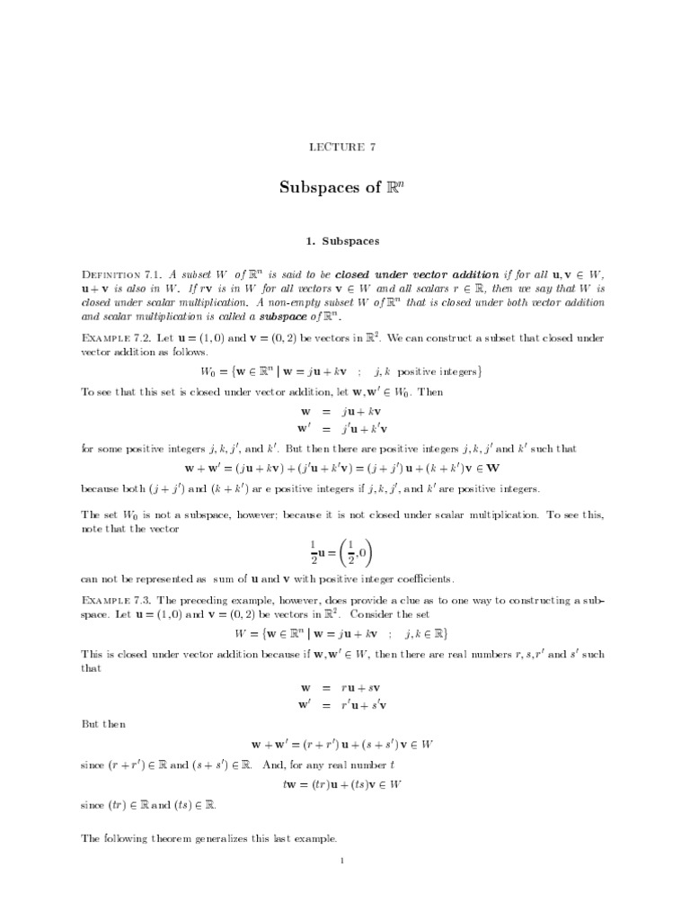 Subspaces of R: Example | PDF | Linear Subspace | System Of Linear Equations
