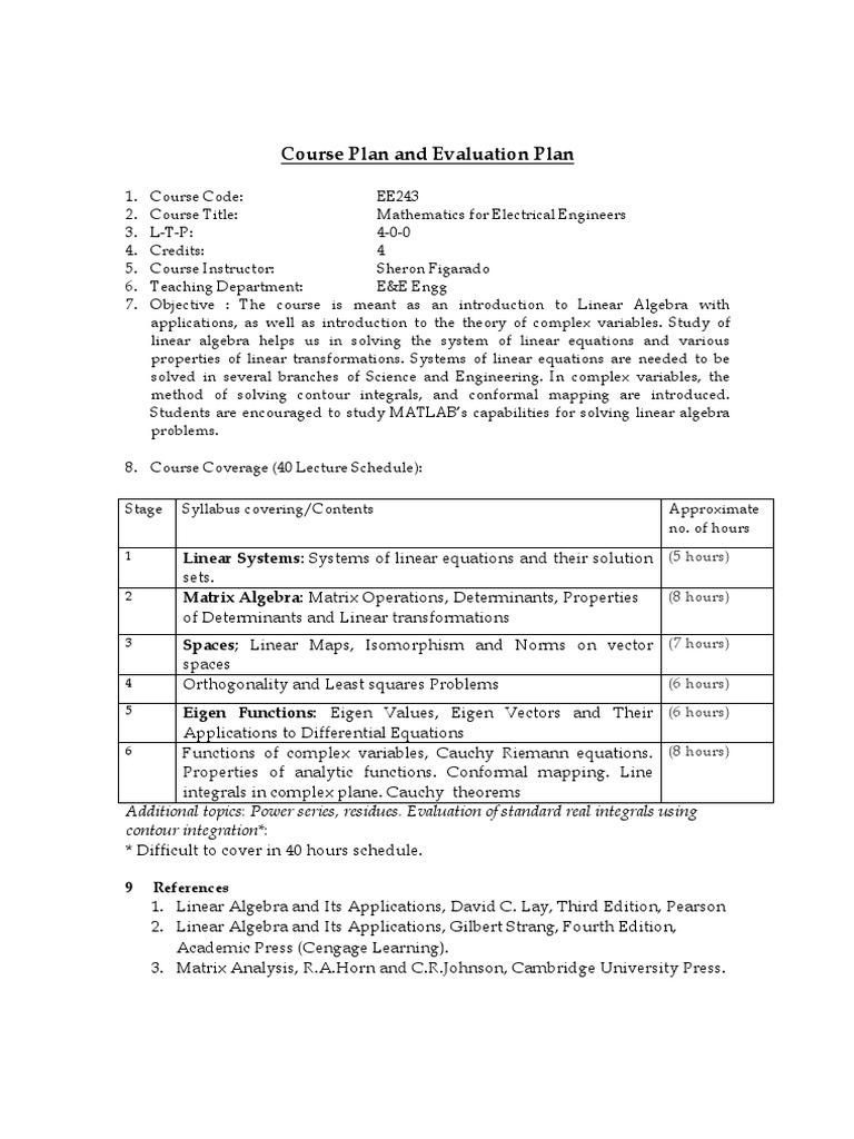 EE243 Math For Electrical Engineers | PDF | Linear Algebra | Complex ...
