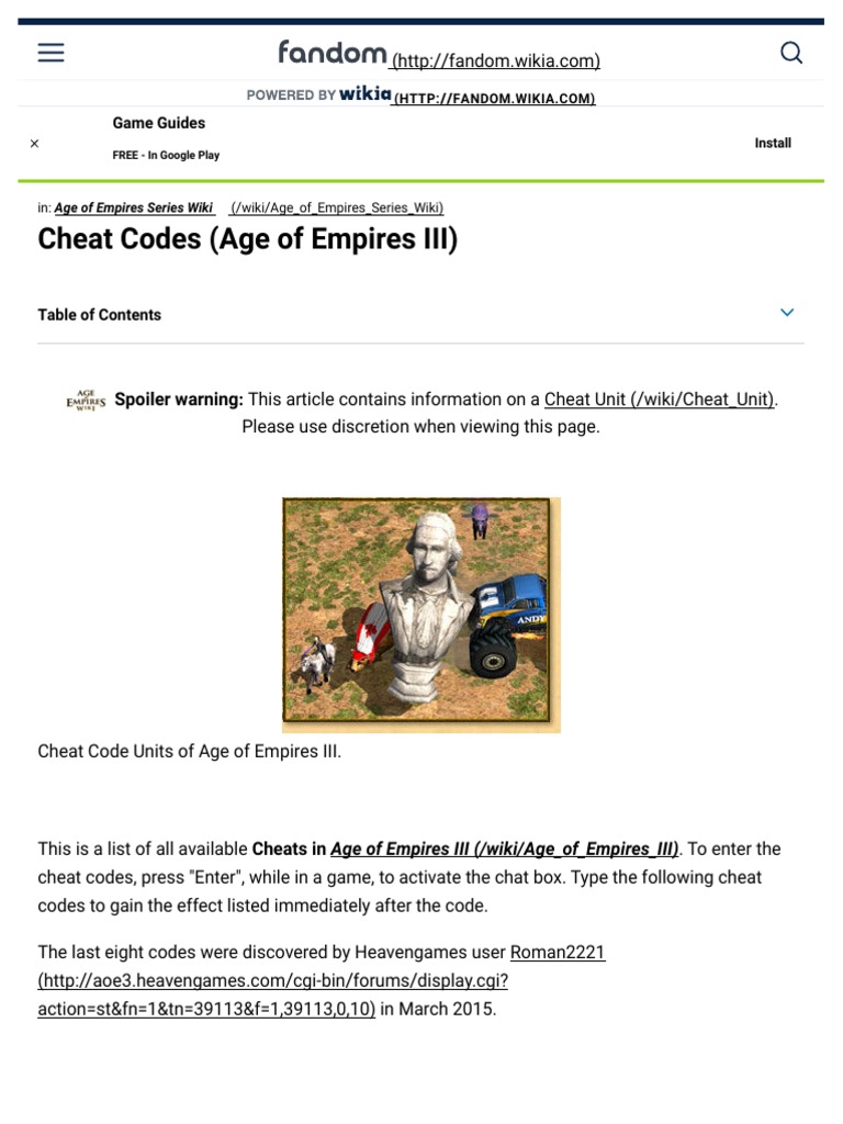 Cheat Codes (Age of Empires III) : Spoiler Warning: This Article ...