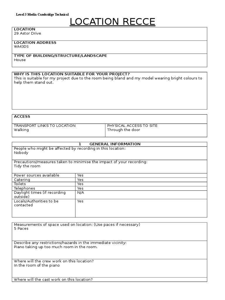 Location Recce 4 Piano Photo | PDF