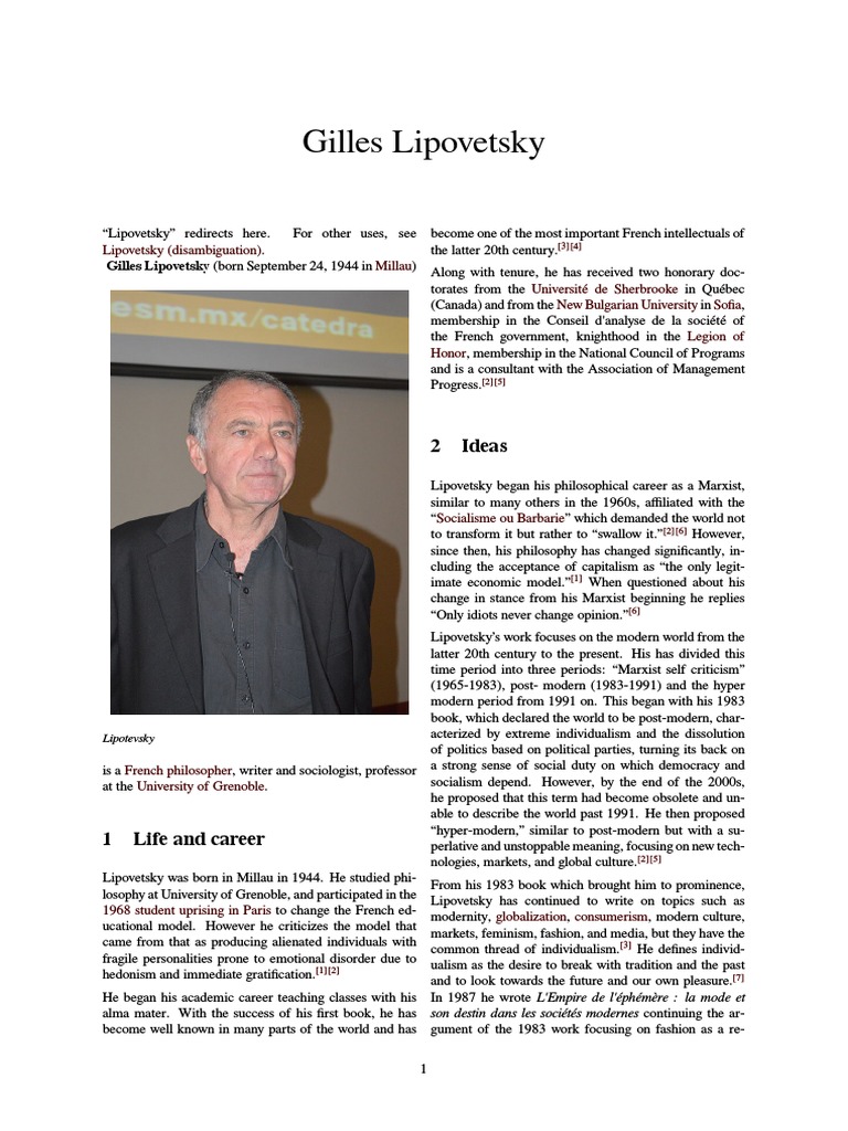 Gilles Lipovetsky | Philosophical Theories | Philosophical Movements