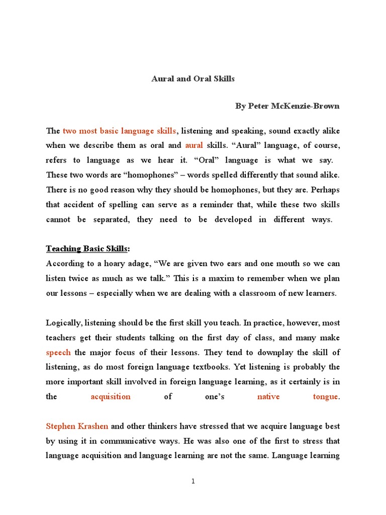Aural and Oral Skills | PDF | Language Acquisition | Semiotics