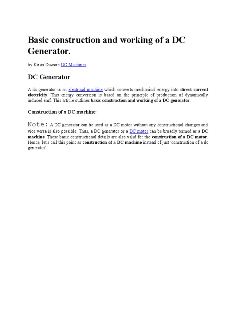 DC Generator: Construction & Working Explained | PDF | Electromagnetic ...