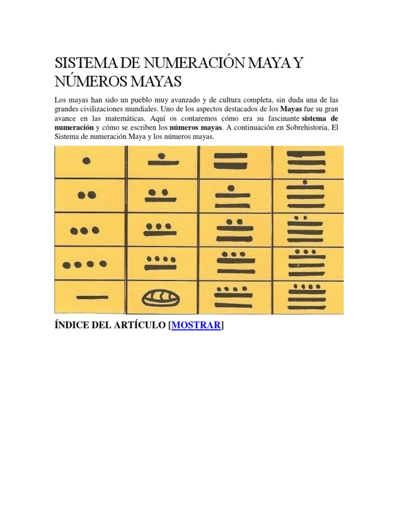 Sistema de Numeración Maya y Números Mayas | PDF | Civilización maya ...