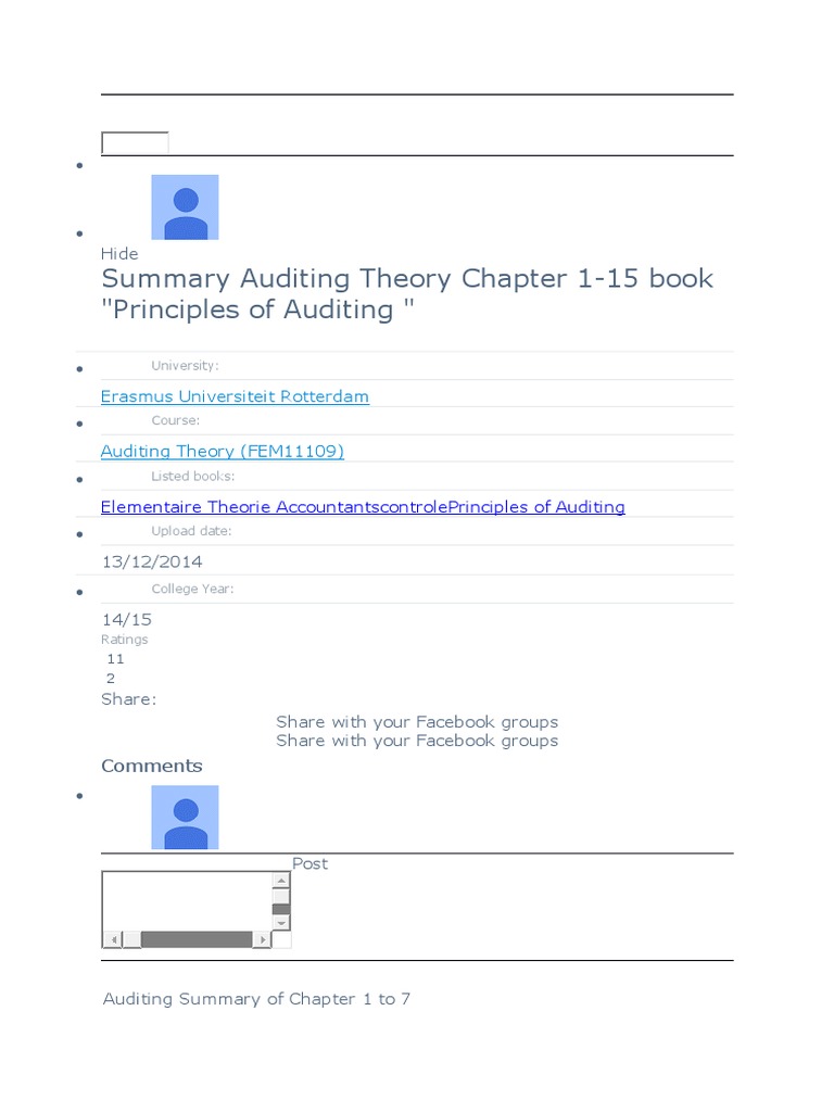Summary Auditing Theory Chapter 1-15 Book "Principles of Auditing " | PDF | Career & Growth
