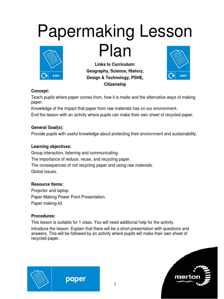 Papermaking Lesson Plan & Activity | PDF | Papermaking | Paper