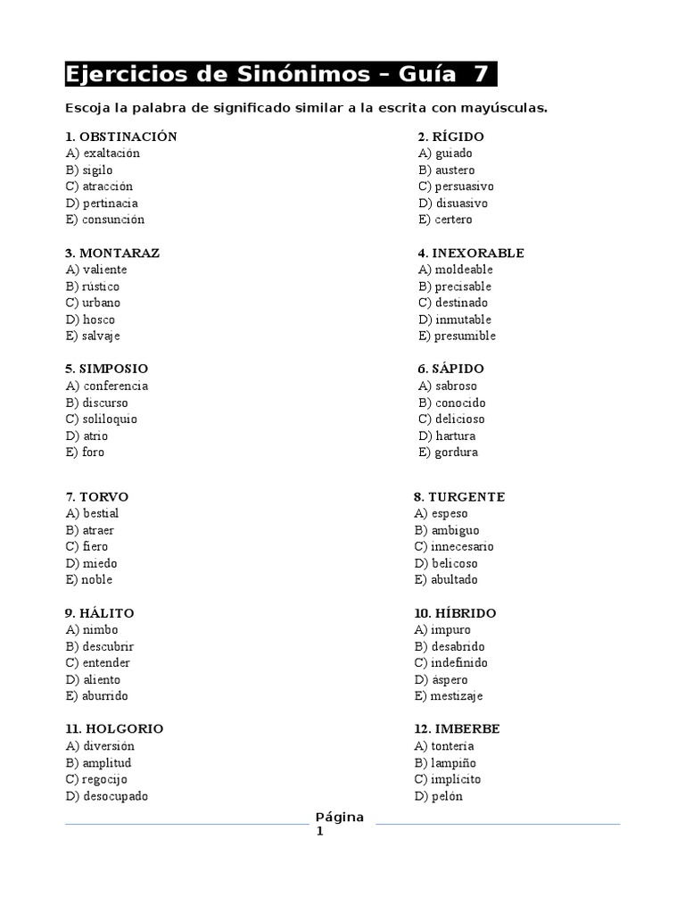 07 Ejercicios de Sinónimos | PDF
