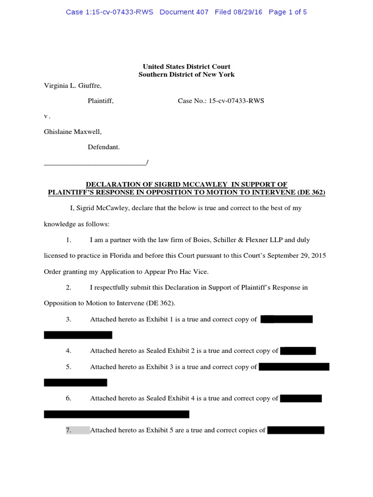 Giuffre V Maxwell Declaration of Opposition To Dershowitz Unseal Motion ...