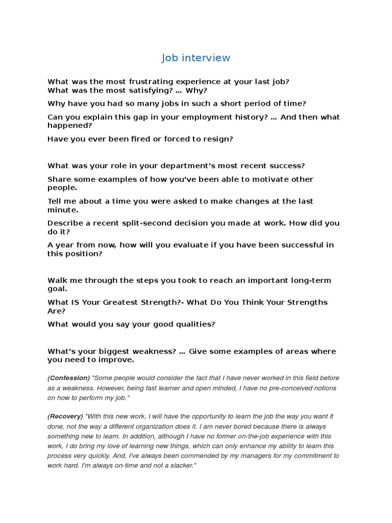 Job Interview. Q & A | PDF | Interview | Etiquette