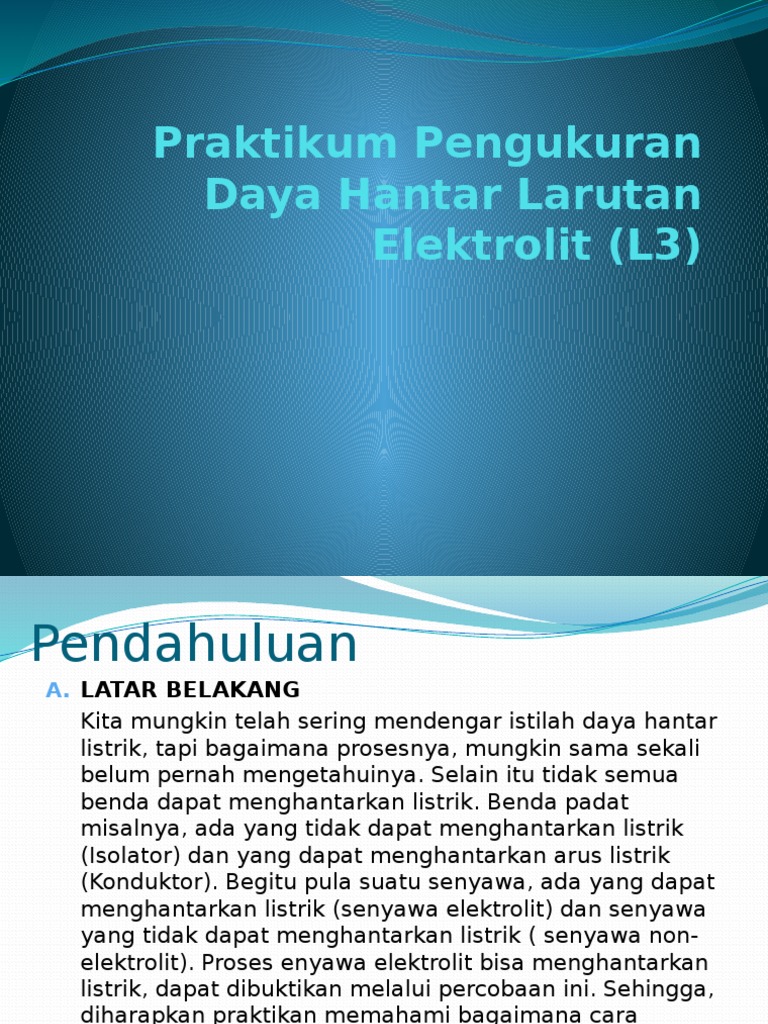 Praktikum Pengukuran Daya Hantar Larutan Elektrolit (L3 | PDF