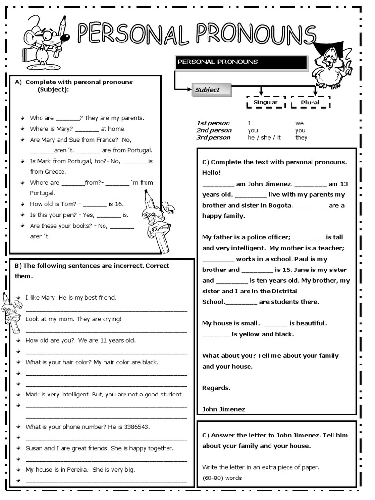 Personal Pronouns | PDF | Syntactic Relationships | Rules