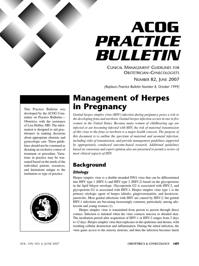 ACOG Practice Bulletin No 82 Management Of.50 | PDF | Herpes Simplex | Preterm Birth