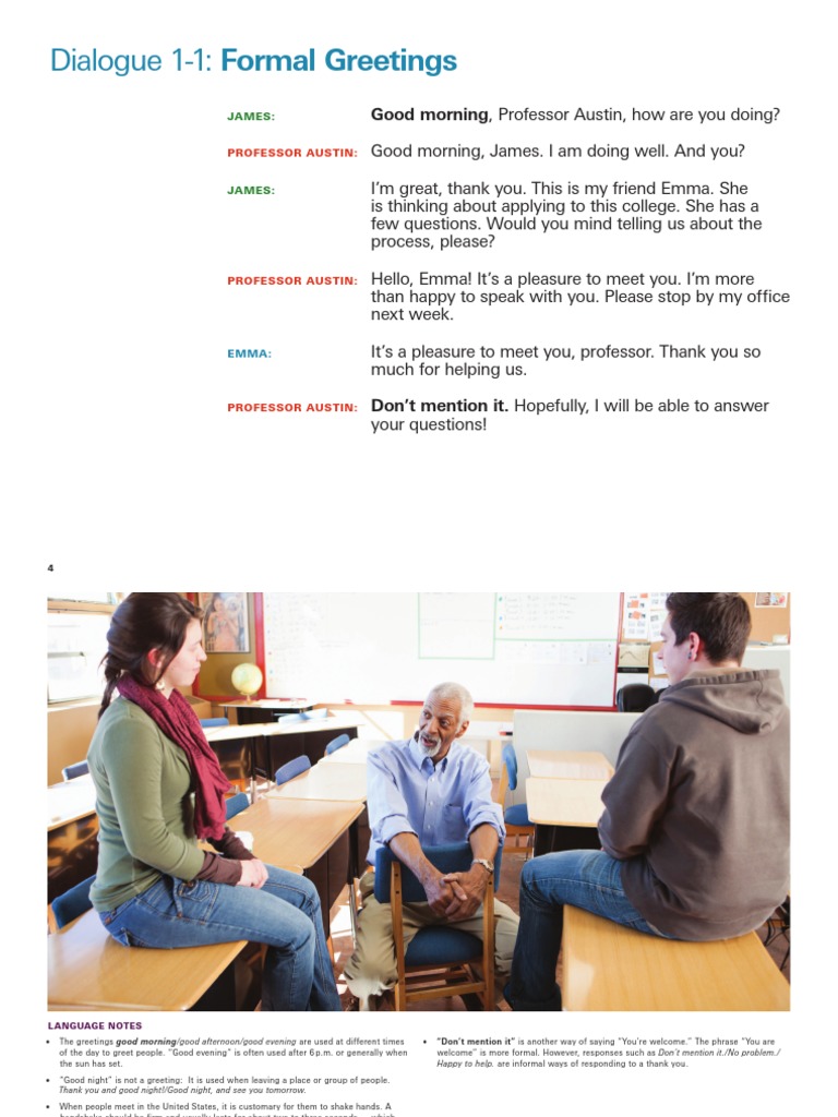 Formal Greeting Dialogue Example | PDF | Language Arts & Discipline
