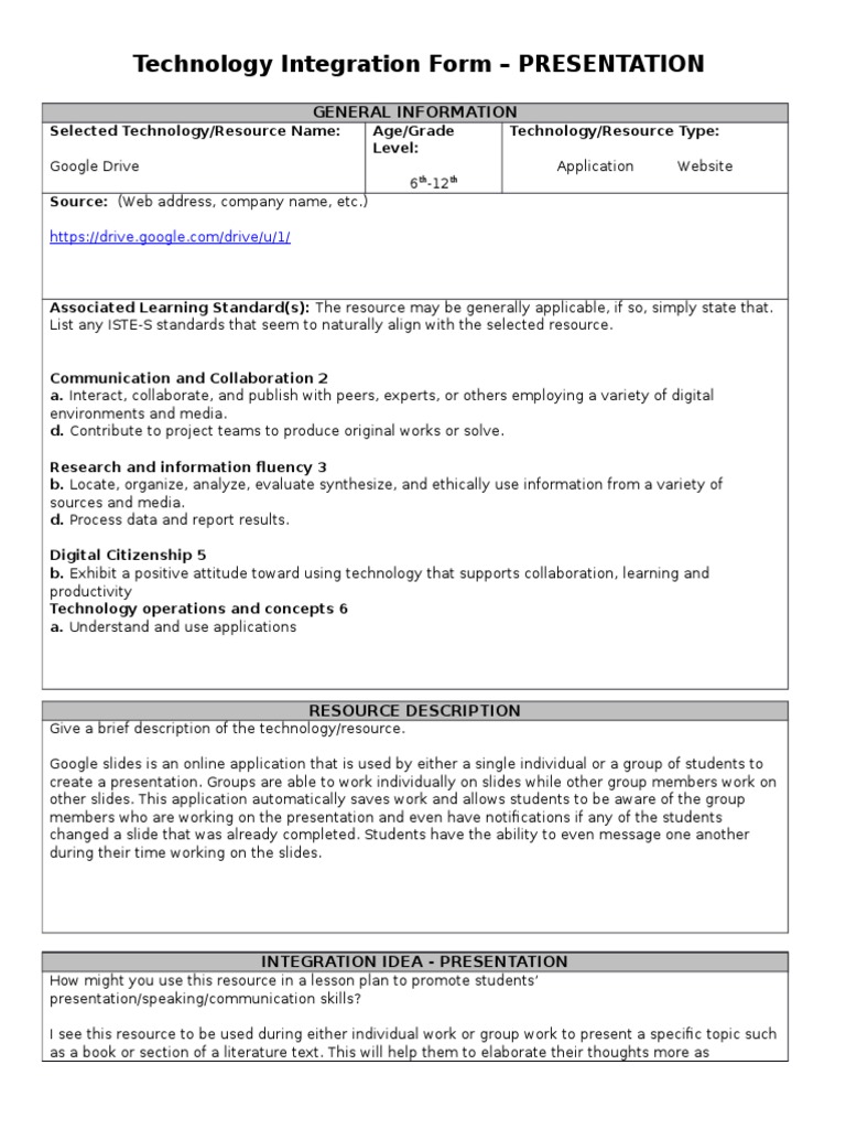 Technology Integration Template-Presentation | PDF | Learning ...