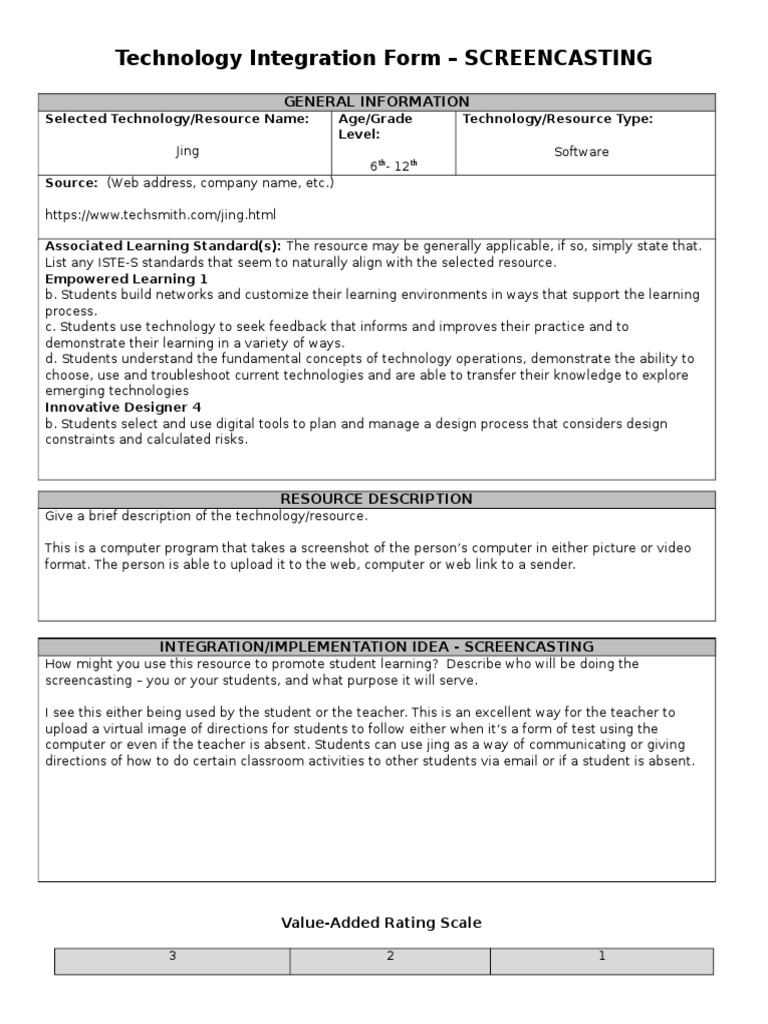 Technology Integration Template-Screencasting 1 | PDF | Science And Technology | Learning