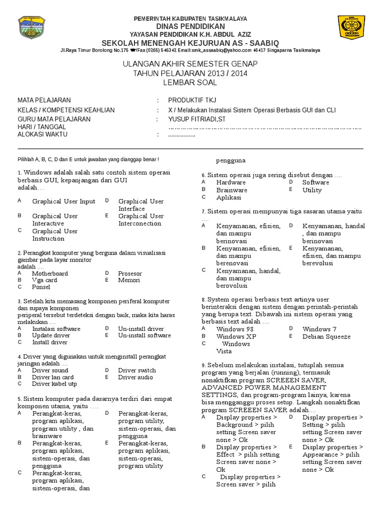 Soal Kelas X TKJ SMT 2 Instalasi Gui & Cli | PDF