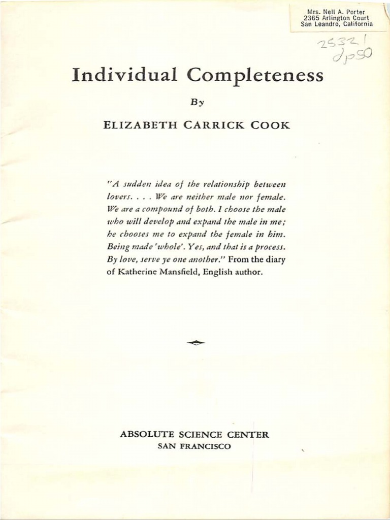 Elizabeth Carrick Cook - 1946 - Individual Completeness | PDF ...