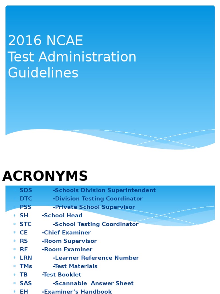 2016 NCAE Test Administration Guidelines | PDF | Business