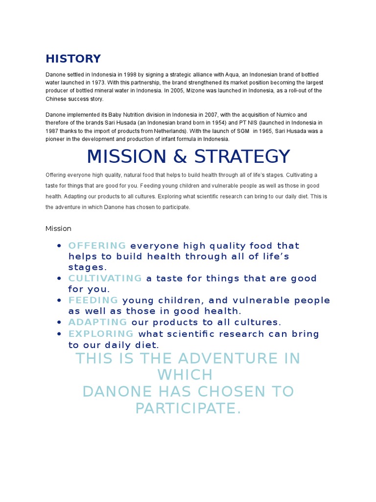 Mission & Strategy: This Is The Adventure in Which Danone Has Chosen To ...