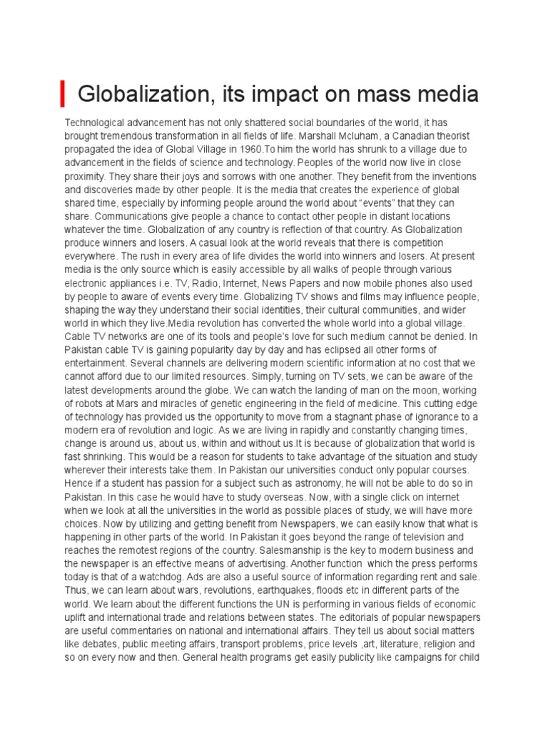 Globalization, Its Impact On Mass Media | PDF | Mass Media | Globalization