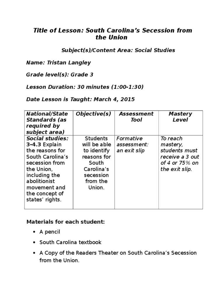 Social Studies-South Carolinas Secession From The Union | PDF | Union ...