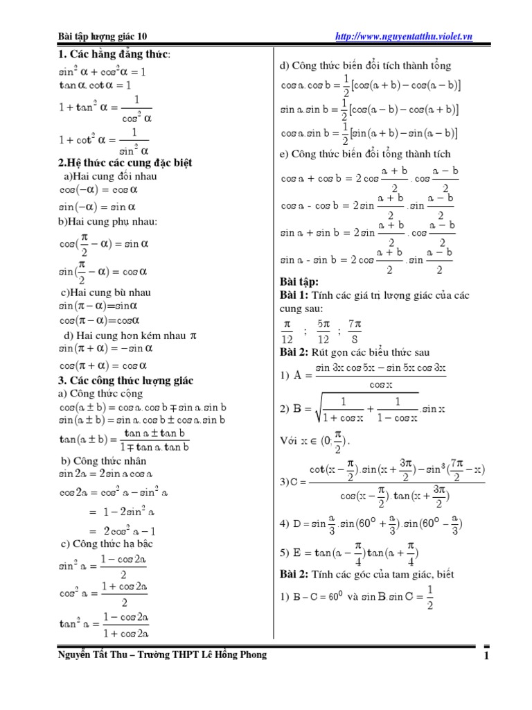 Cong Thuc Luong Giac | PDF