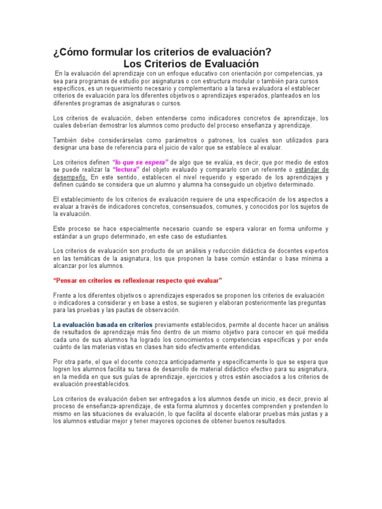 Cómo Formular Los Criterios de Evaluación | Evaluación | Aprendizaje | Prueba gratuita de 30 ...