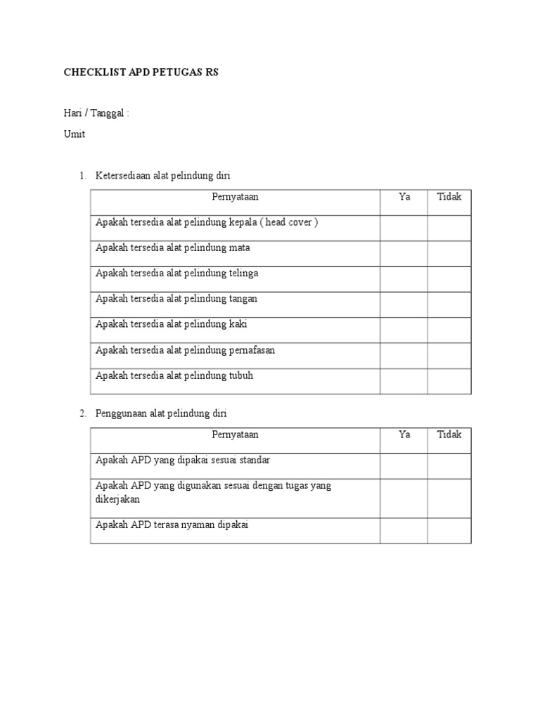 Checklist Apd Petugas Rs | PDF