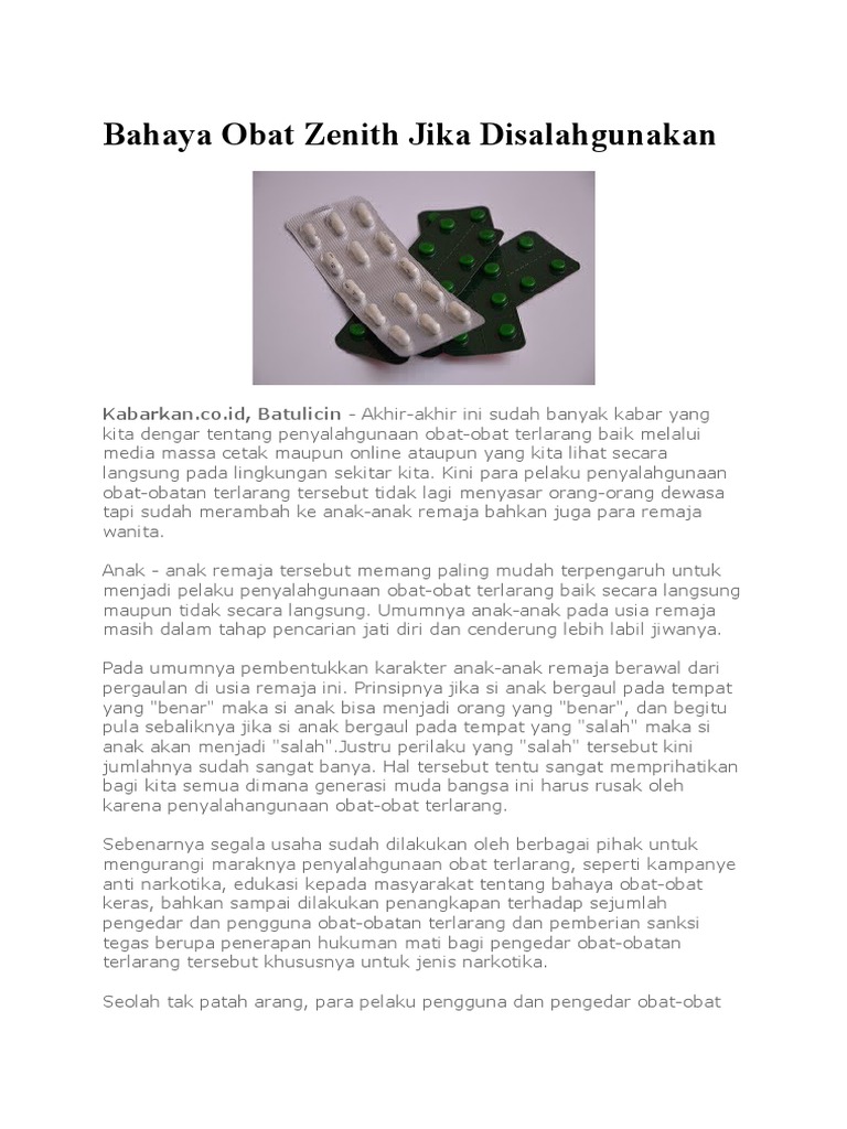 Bahaya Obat Zenith Jika Disalahgunakan | PDF