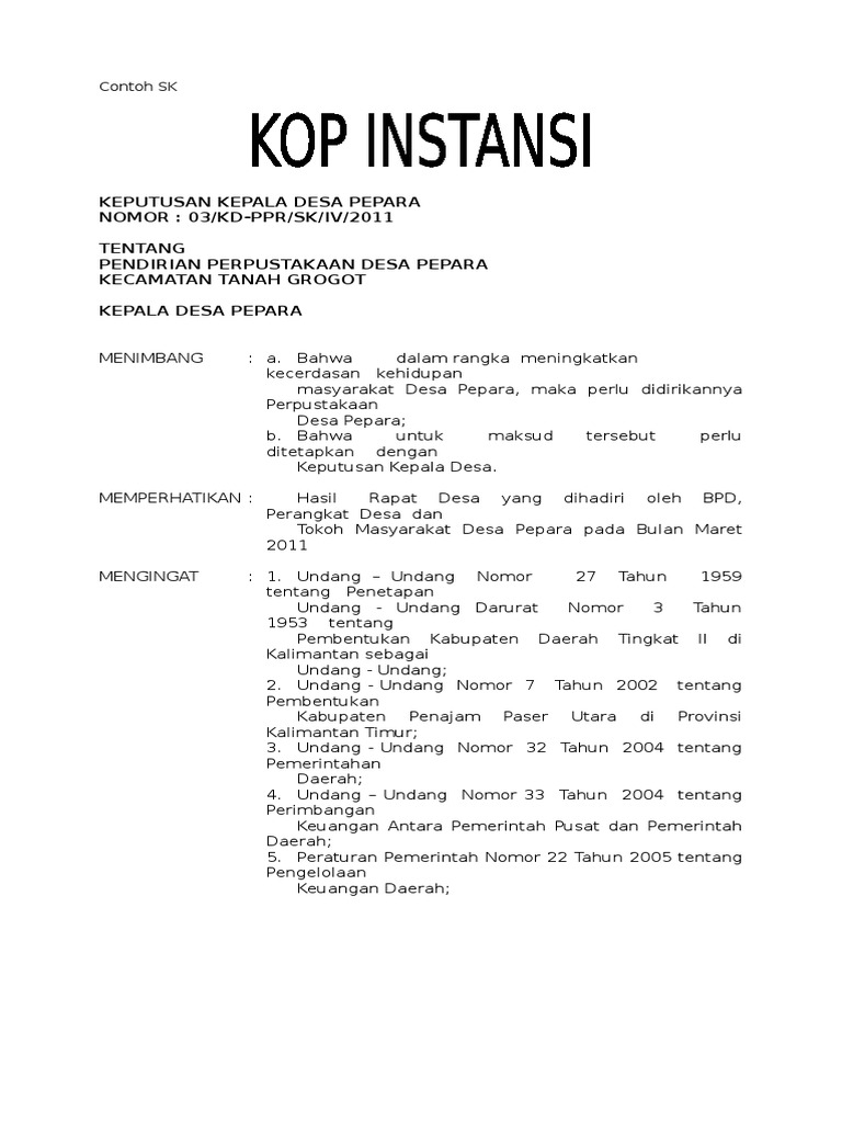 SK Perpus Desa, Contoh | PDF