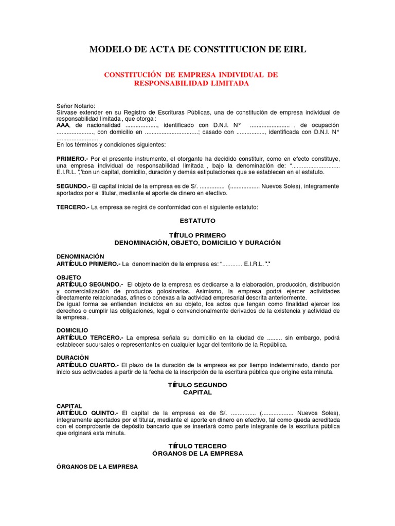 Modelo de Estatuto Eirl | PDF | Dividendo | Propiedad Modelo de Estatuto Eirl | PDF | Dividendo | Propiedad