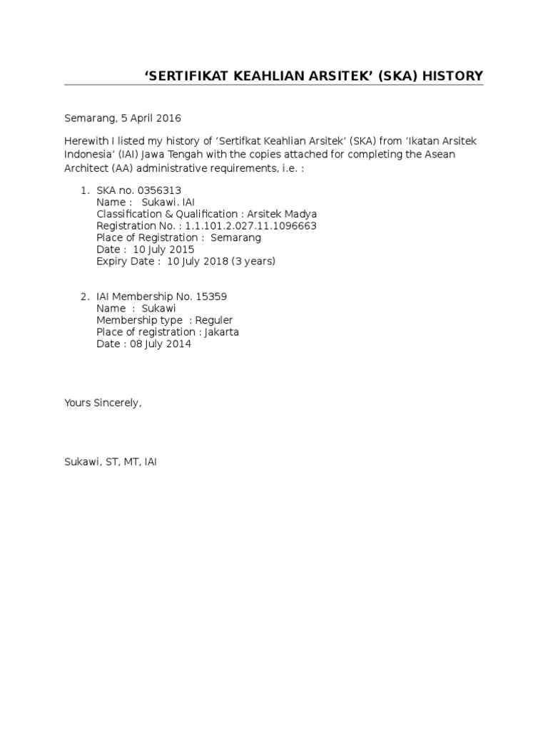 Sertifikat Keahlian Arsitek' (Ska) History | PDF