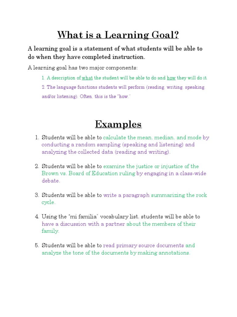 Understanding Learning Goals | PDF