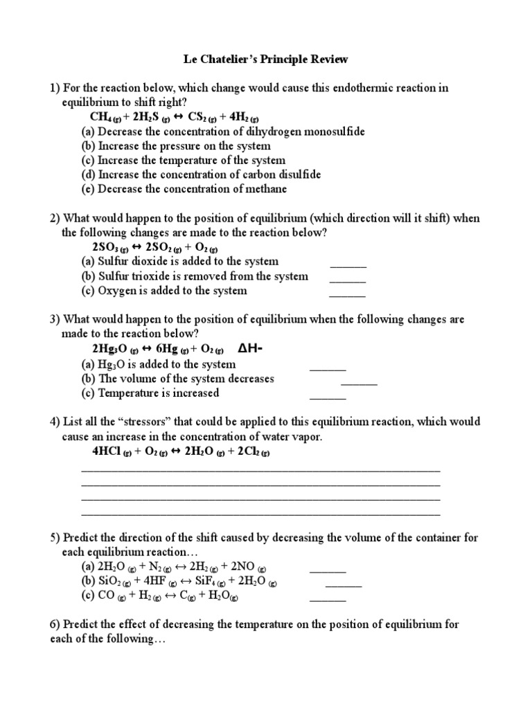 Le Chatelier Practice | Download Free PDF | Chemical Reactions ...