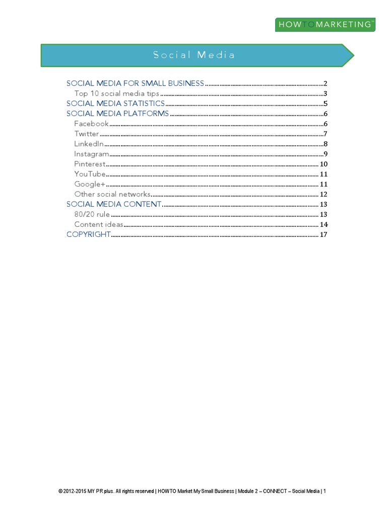 Social Media Marketing Handout For Small Business | PDF | Google+ ...