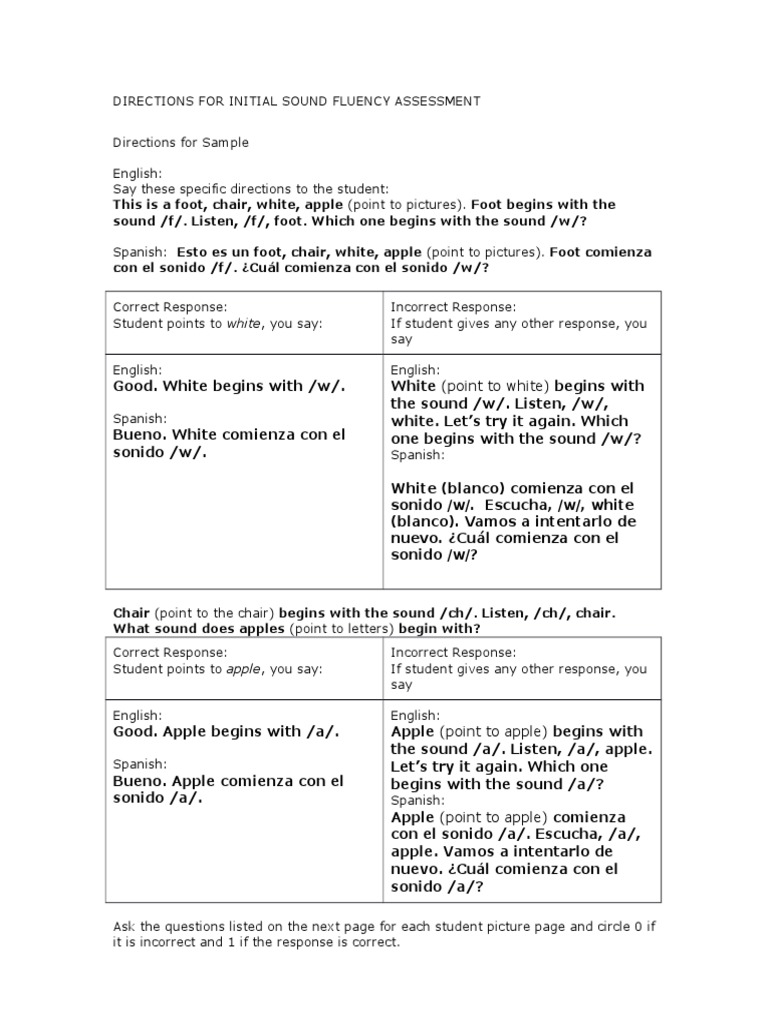 Initial Sound Fluency Assessment Guide | PDF | Language Arts ...
