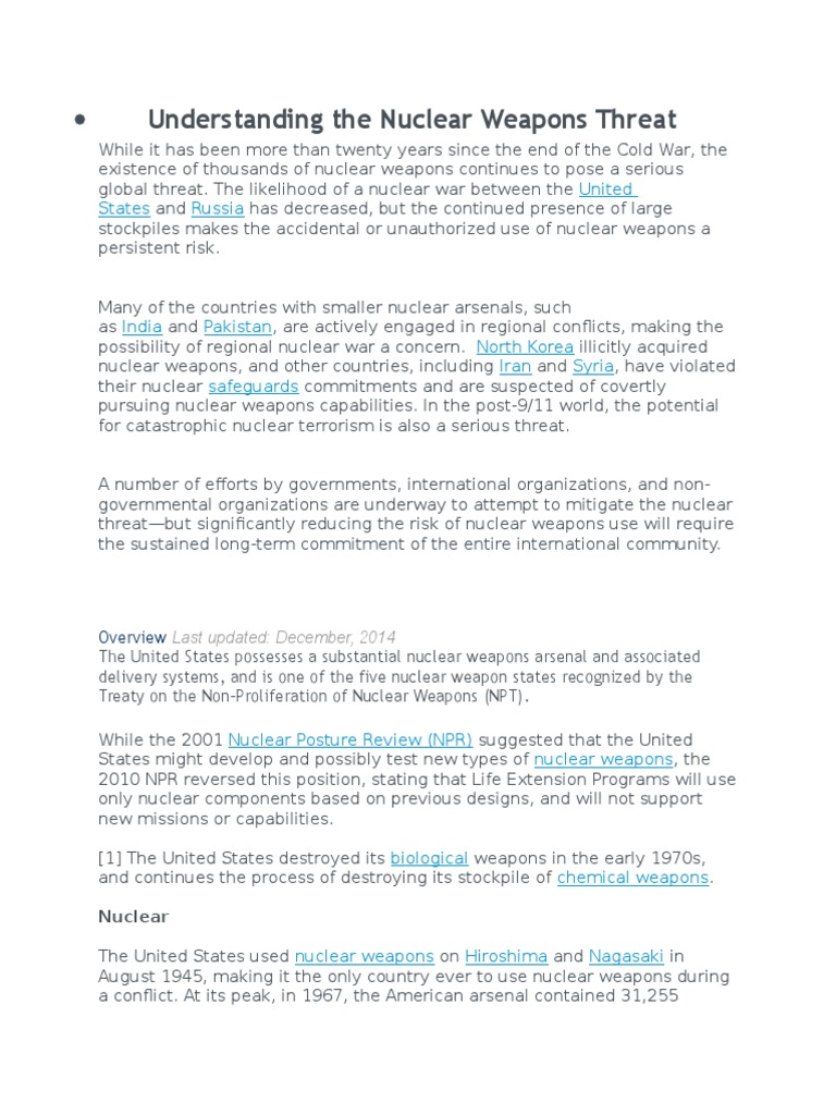 RESEARCH 1 Threat. Reductions | PDF | Treaty On The Non Proliferation ...