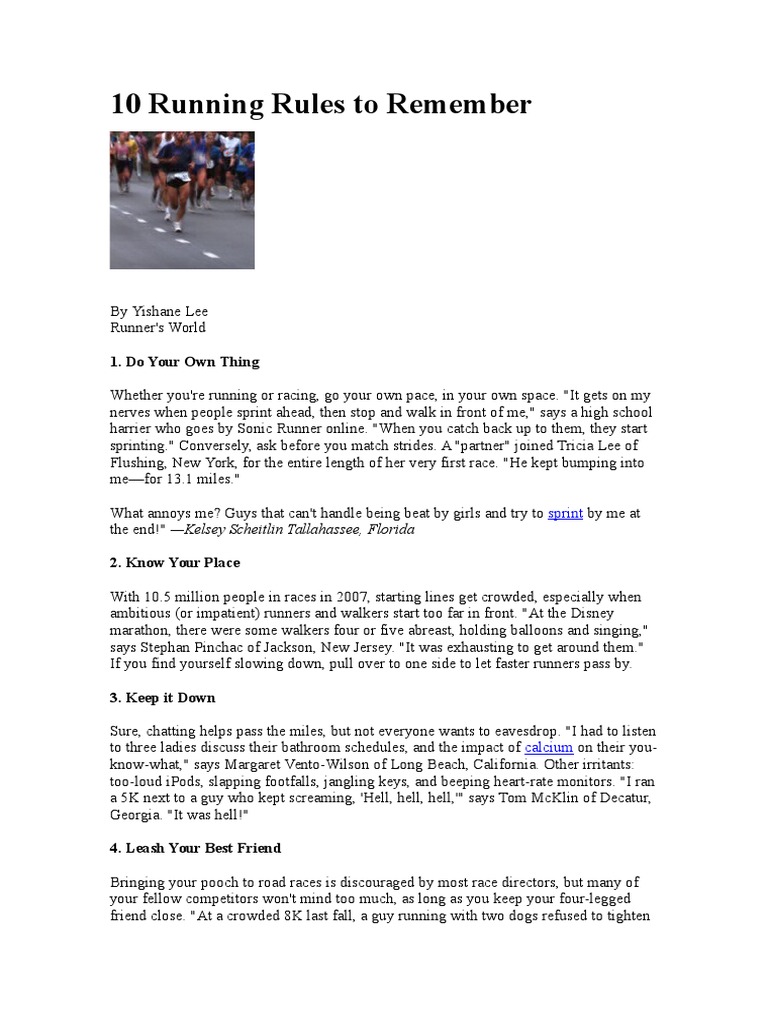 10 Running Rules To Remember | PDF | Running | Athletics