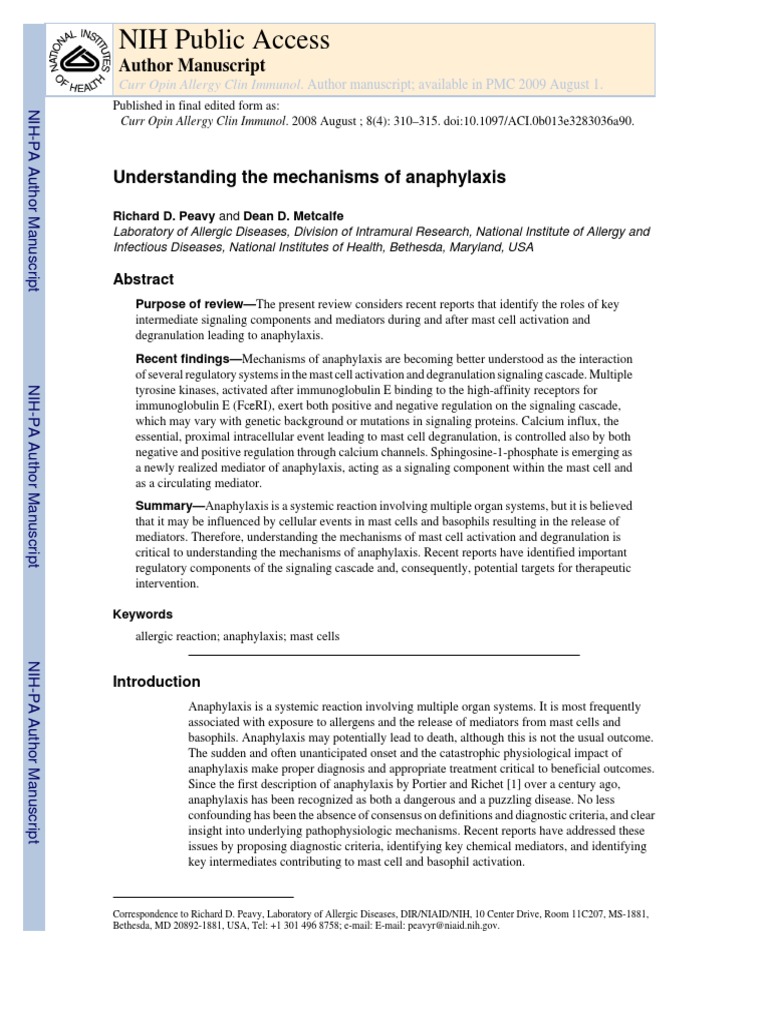 Anaphylaxis Mechanism PDF | PDF | Biochemical Cascade | Kinase